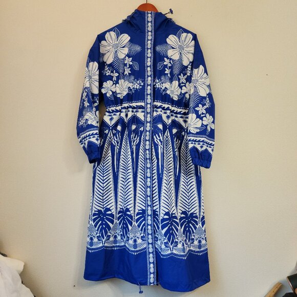 FARM Rio | Jackets & Coats | Farm Rio Rain Coat Blue Macaw Flight Maxi ...